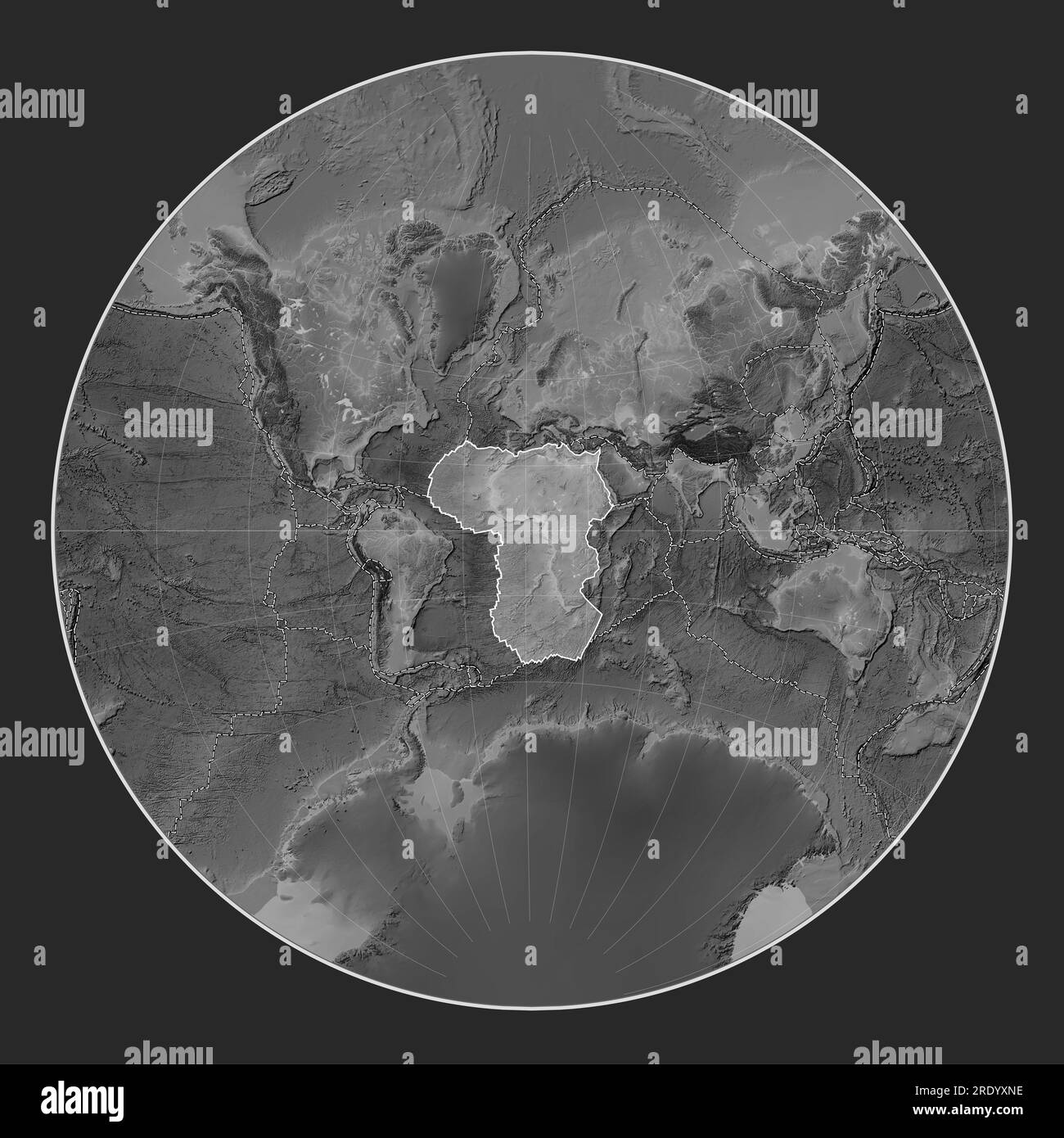 African tectonic plate on the grayscale elevation map in the Lagrange ...