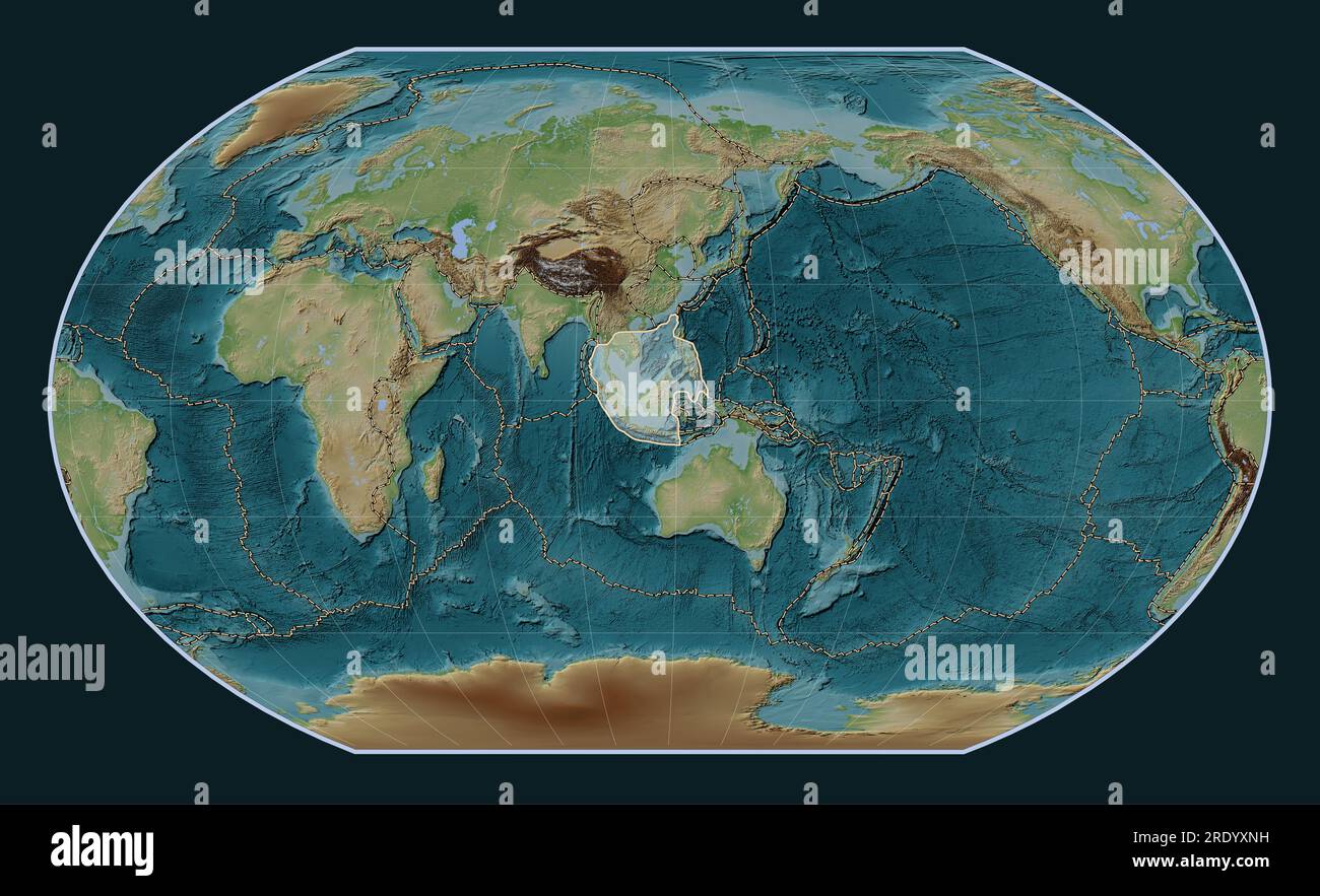 Sunda tectonic plate on the Wiki style elevation map in the Kavrayskiy ...