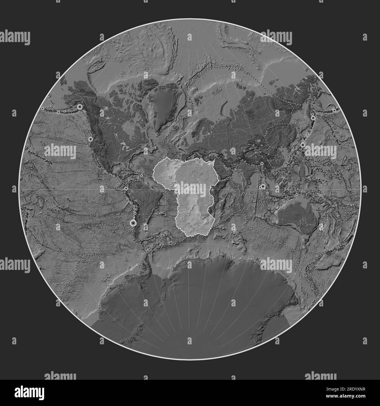 African tectonic plate on the bilevel elevation map in the Lagrange ...