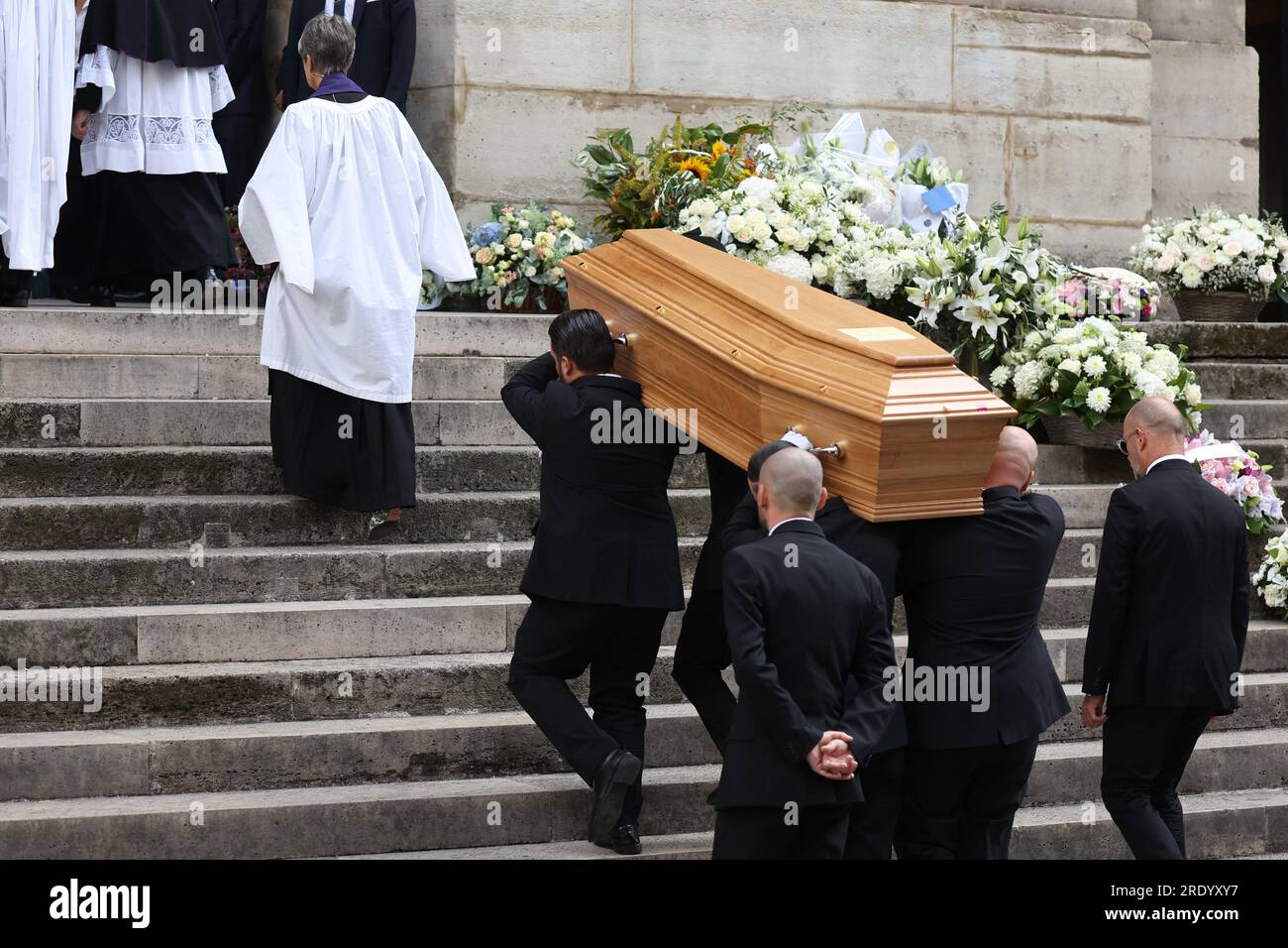 Paris, France. 24th July, 2023. The coffin during the funeral at Saint ...