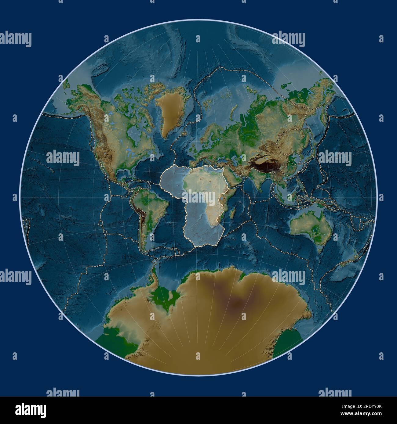 African tectonic plate on the physical elevation map in the Lagrange ...