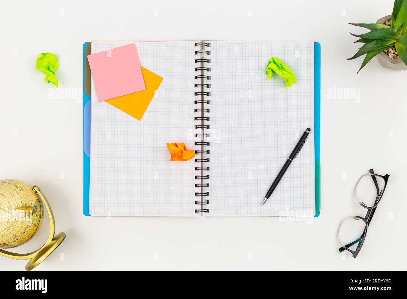 Notebook, pen and paper reminders on a white background Stock Photo - Alamy