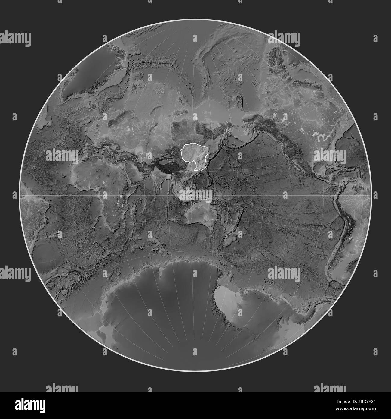Amur Tectonic Plate On The Grayscale Elevation Map In The Lagrange Projection Centered