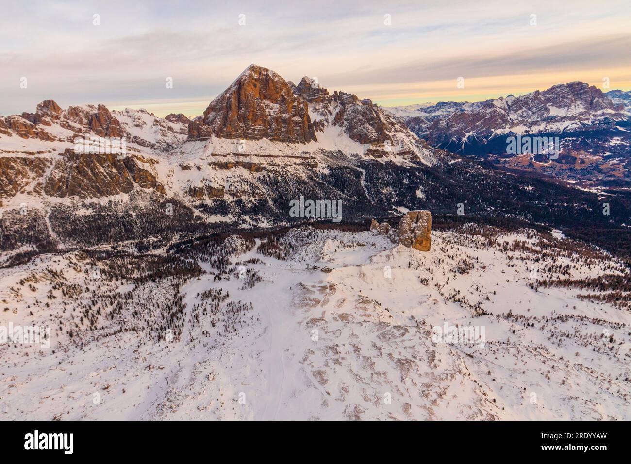 Aerial view of Cinque Torri and Tofane, Ampezzo Dolomites, Italy Stock ...
