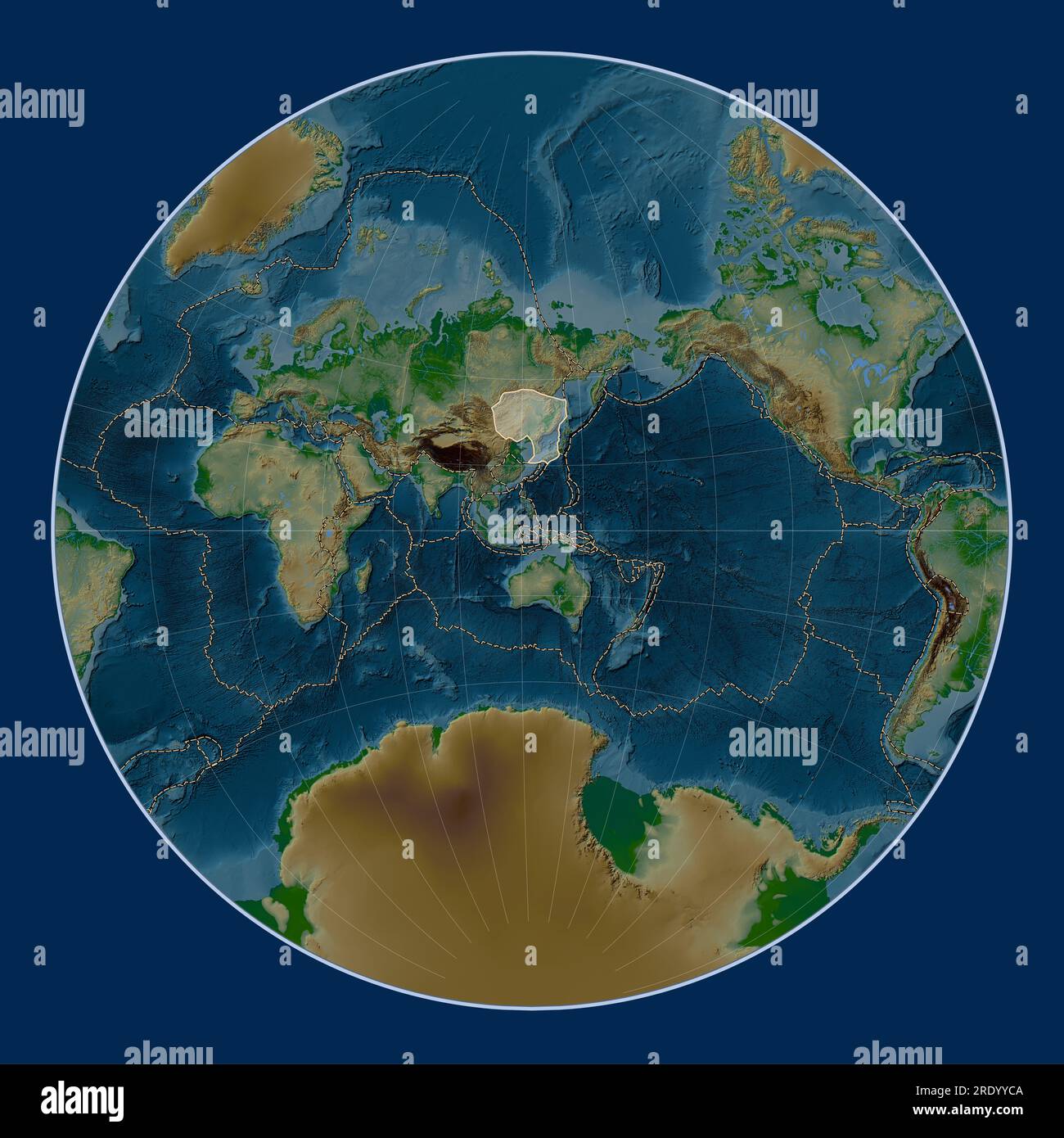 Amur tectonic plate on the physical elevation map in the Lagrange ...