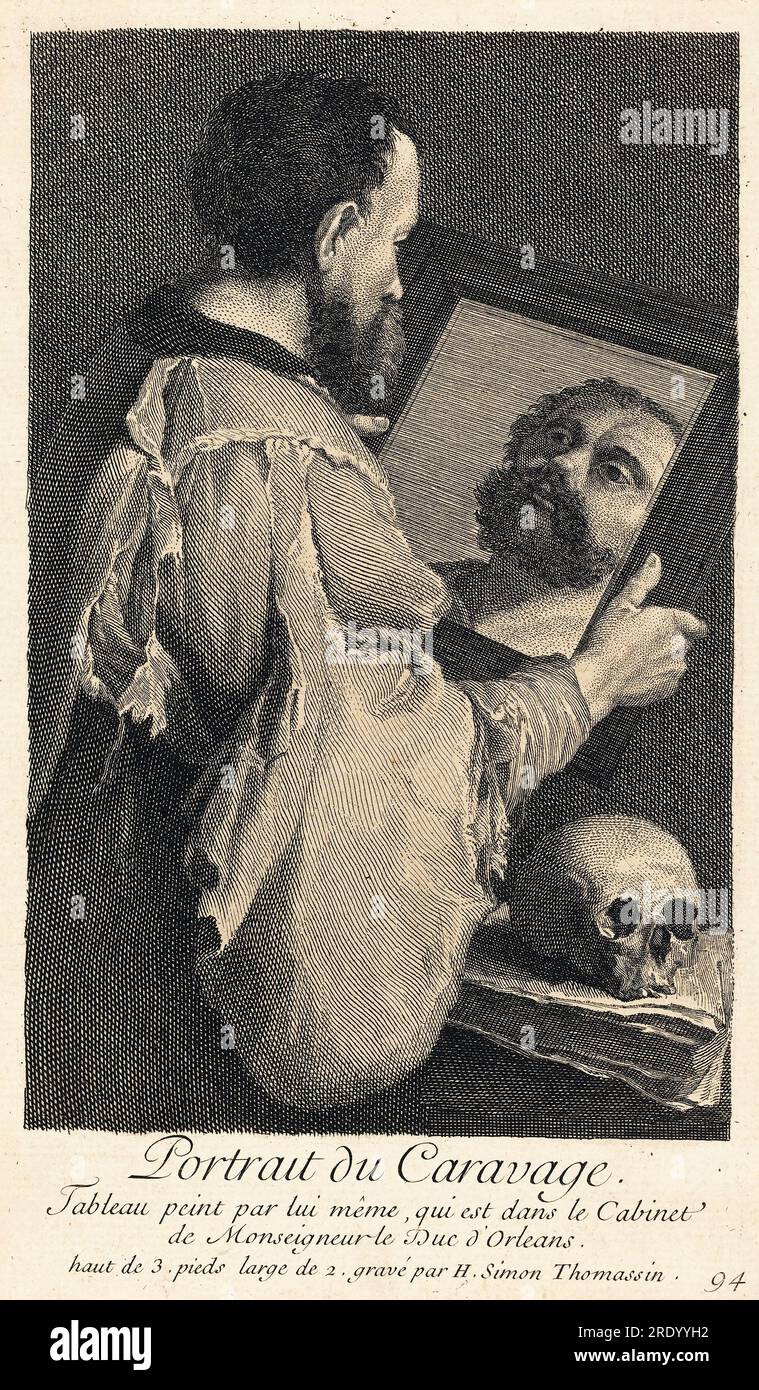 Portrait du Caravage (Portrait of Caravaggio) - Engraved by Henri Simon ...