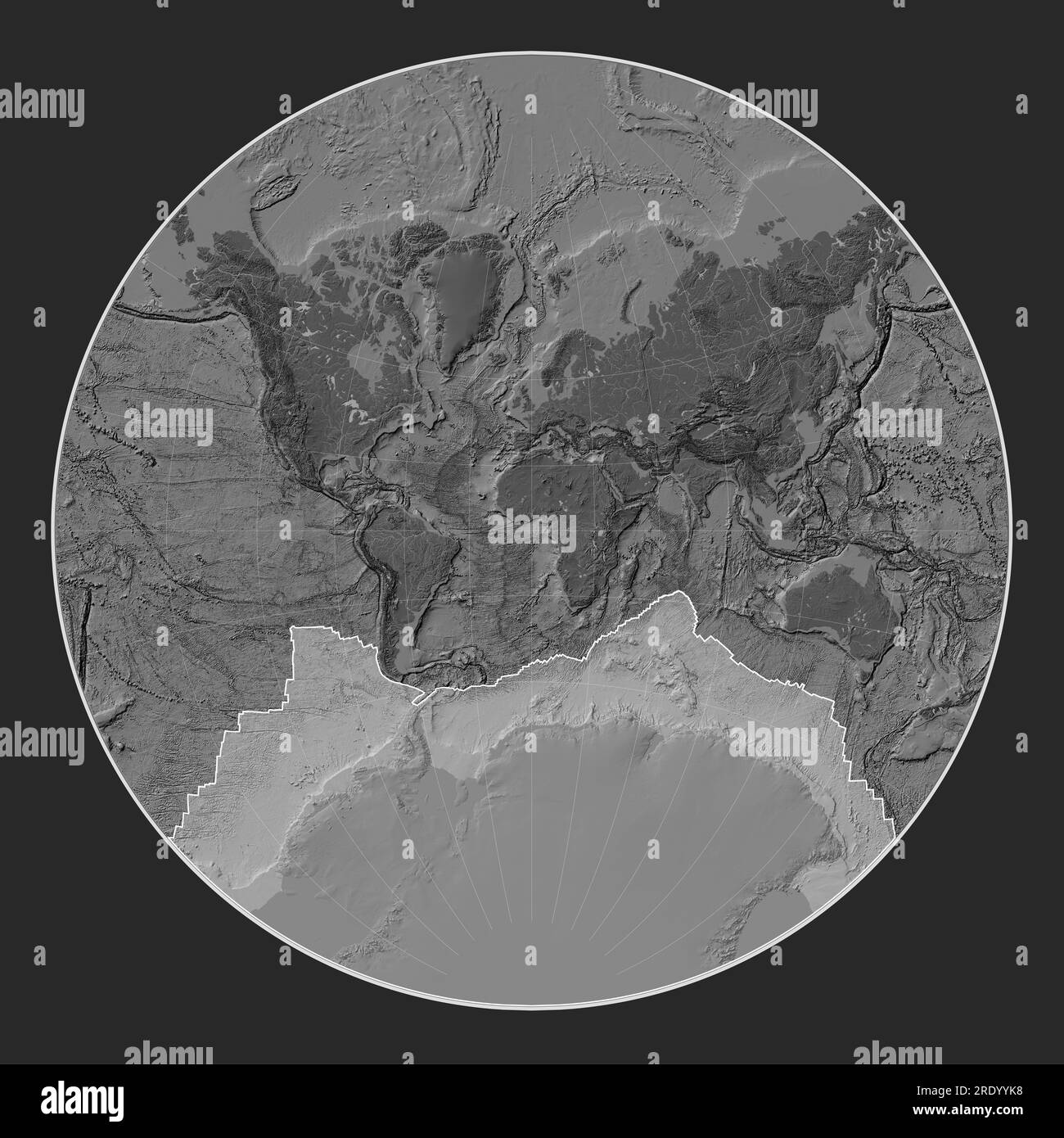 Antarctica Tectonic Plate On The Bilevel Elevation Map In The Lagrange Projection Centered
