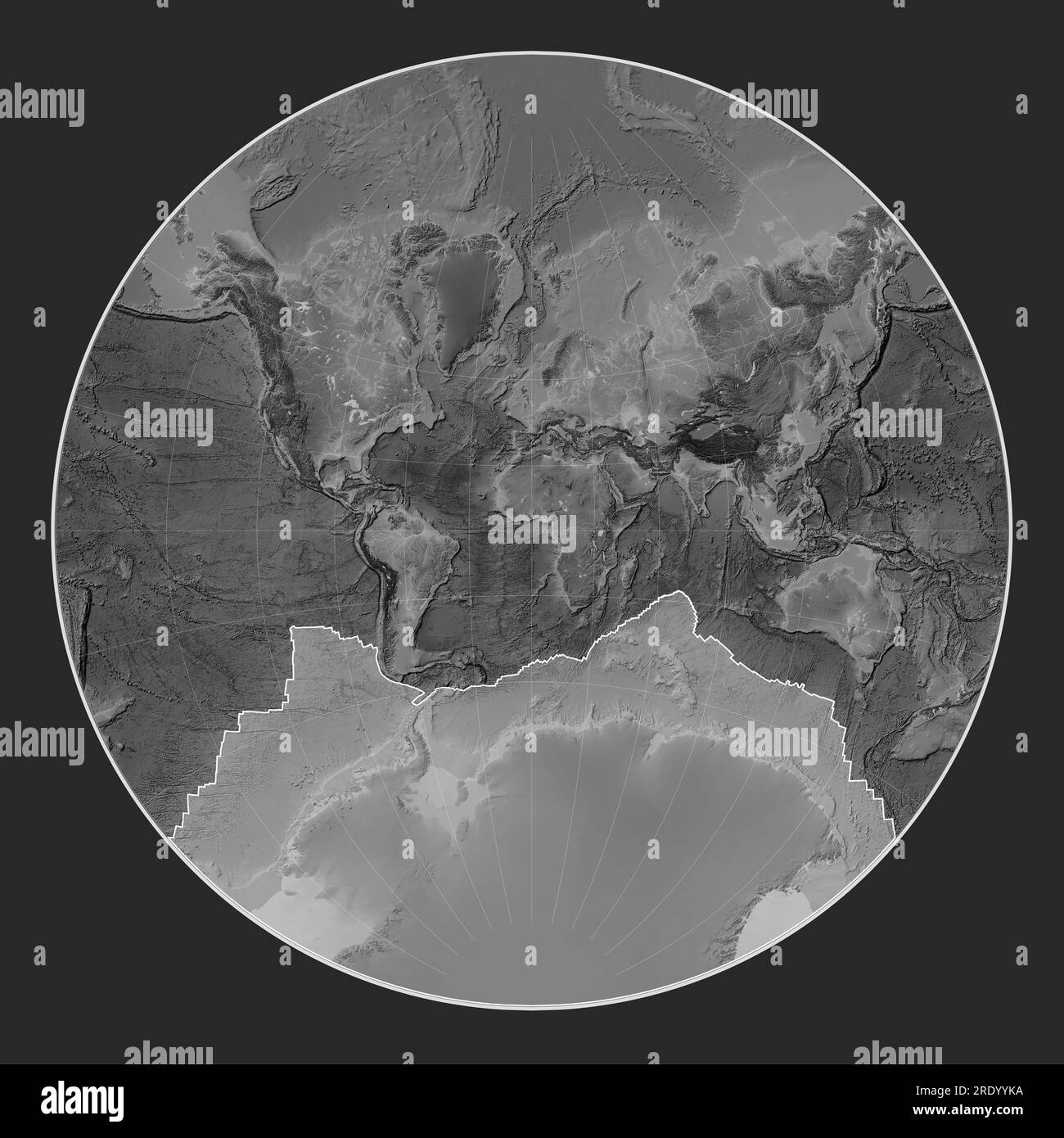 Antarctica Tectonic Plate On The Grayscale Elevation Map In The Lagrange Projection Centered