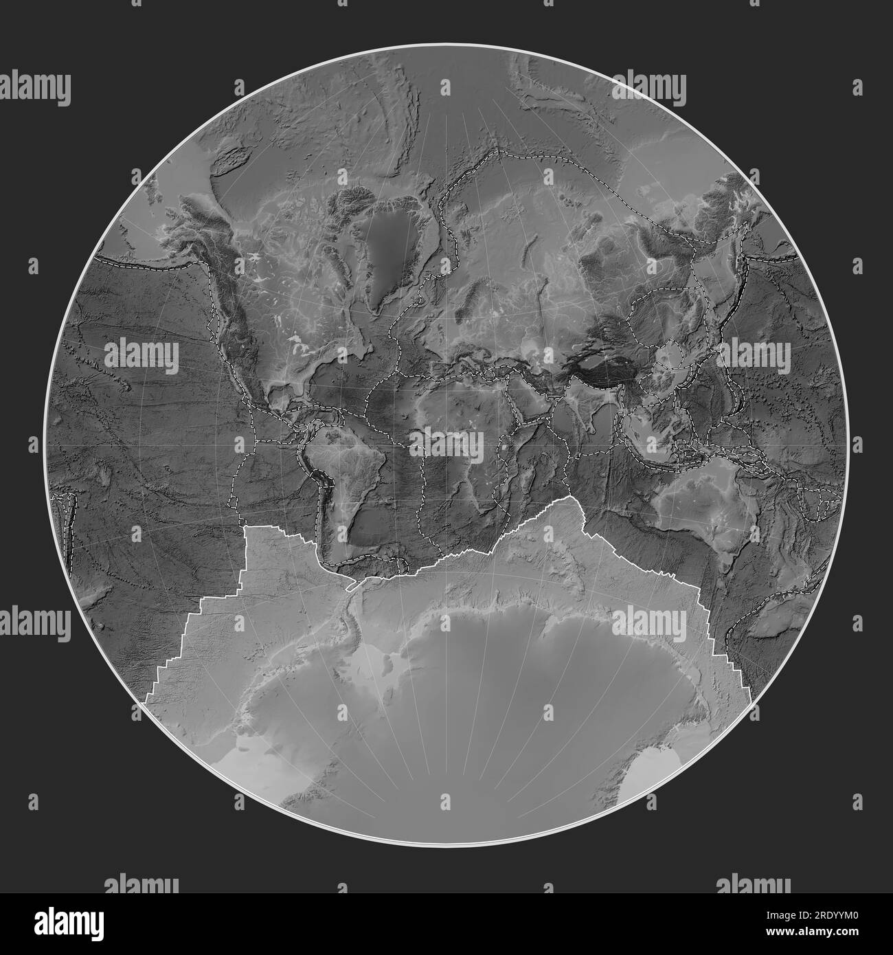 Antarctica tectonic plate on the grayscale elevation map in the ...