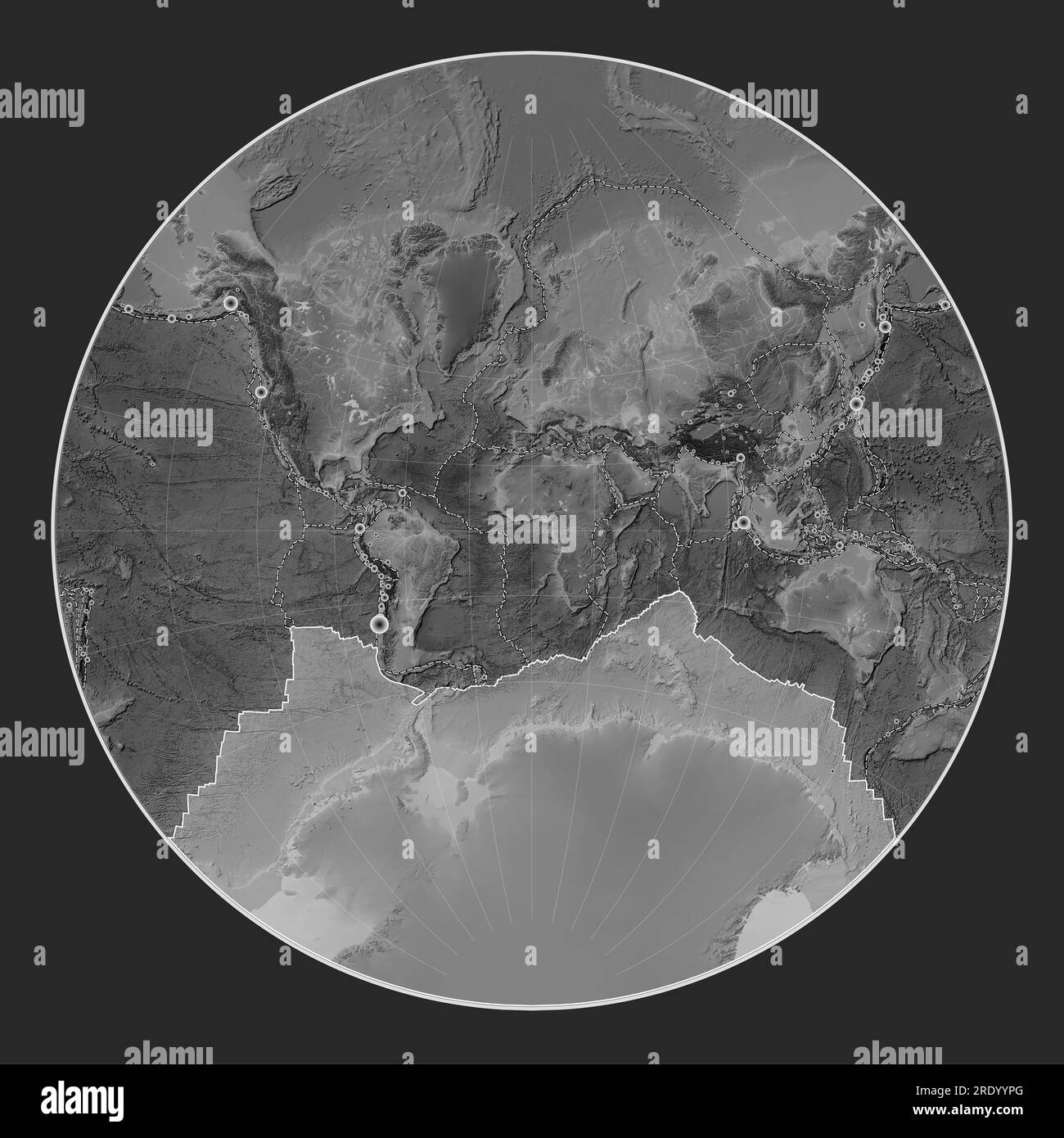 Antarctica Tectonic Plate On The Grayscale Elevation Map In The Lagrange Projection Centered