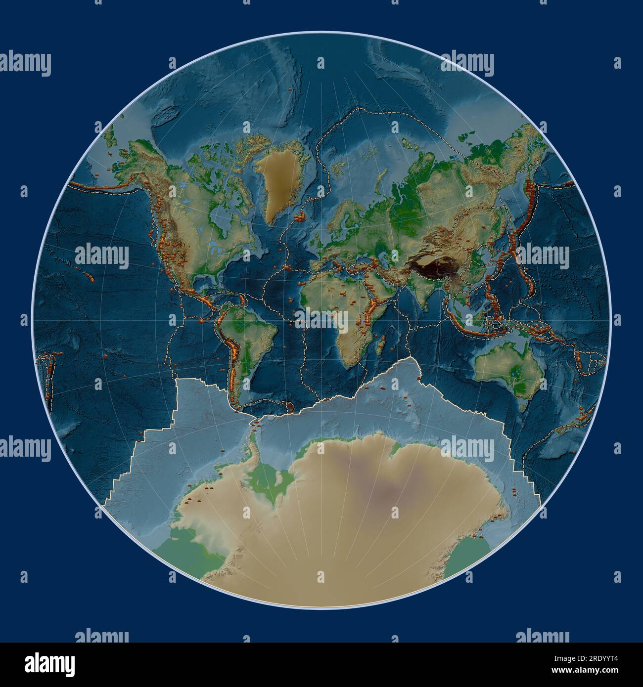Antarctica tectonic plate on the physical elevation map in the Lagrange ...