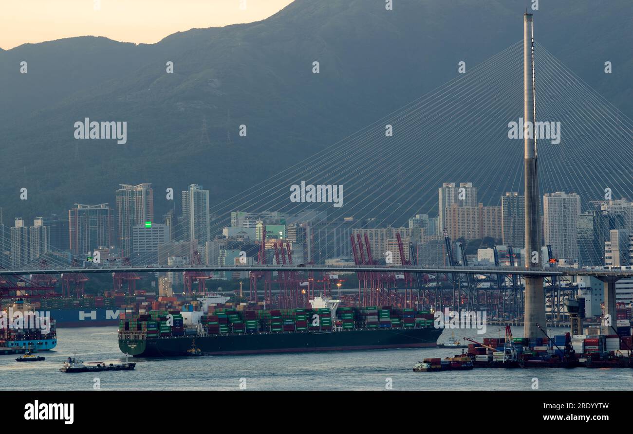 Hong Kong container port and Tsing Yi bridge, Hong Kong, China Stock Photo - Alamy