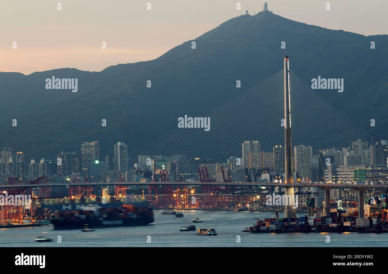 Hong Kong container port and Tsing Yi bridge, Hong Kong, China Stock ...