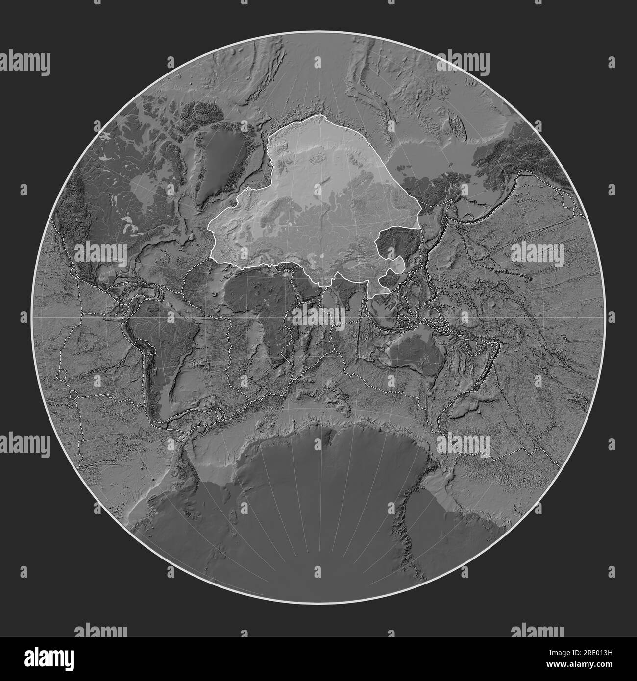 Eurasian tectonic plate on the bilevel elevation map in the Lagrange ...