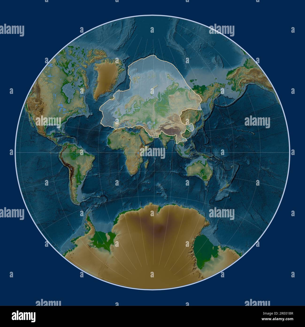 Eurasian tectonic plate on the physical elevation map in the Lagrange ...