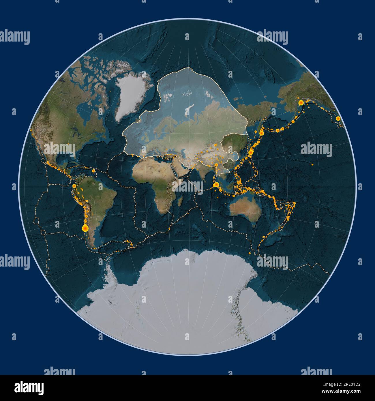Eurasian tectonic plate on the Blue Marble satellite map in the ...