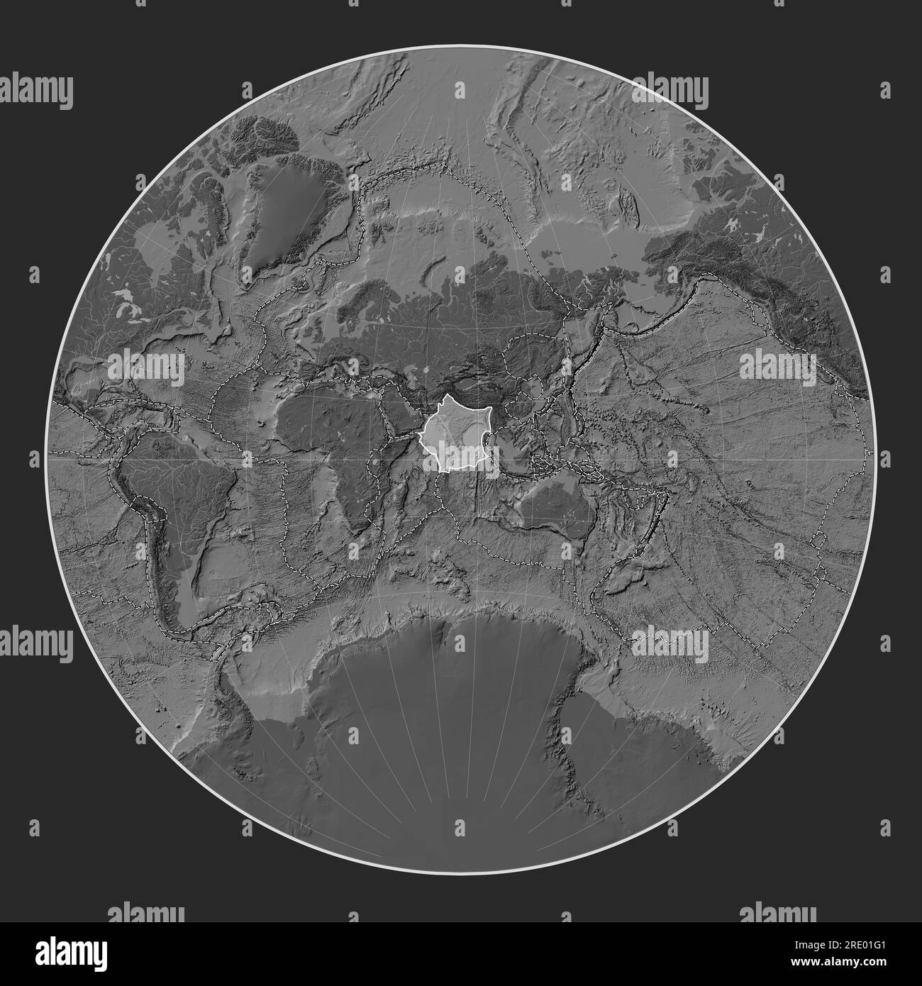Indian tectonic plate on the bilevel elevation map in the Lagrange ...