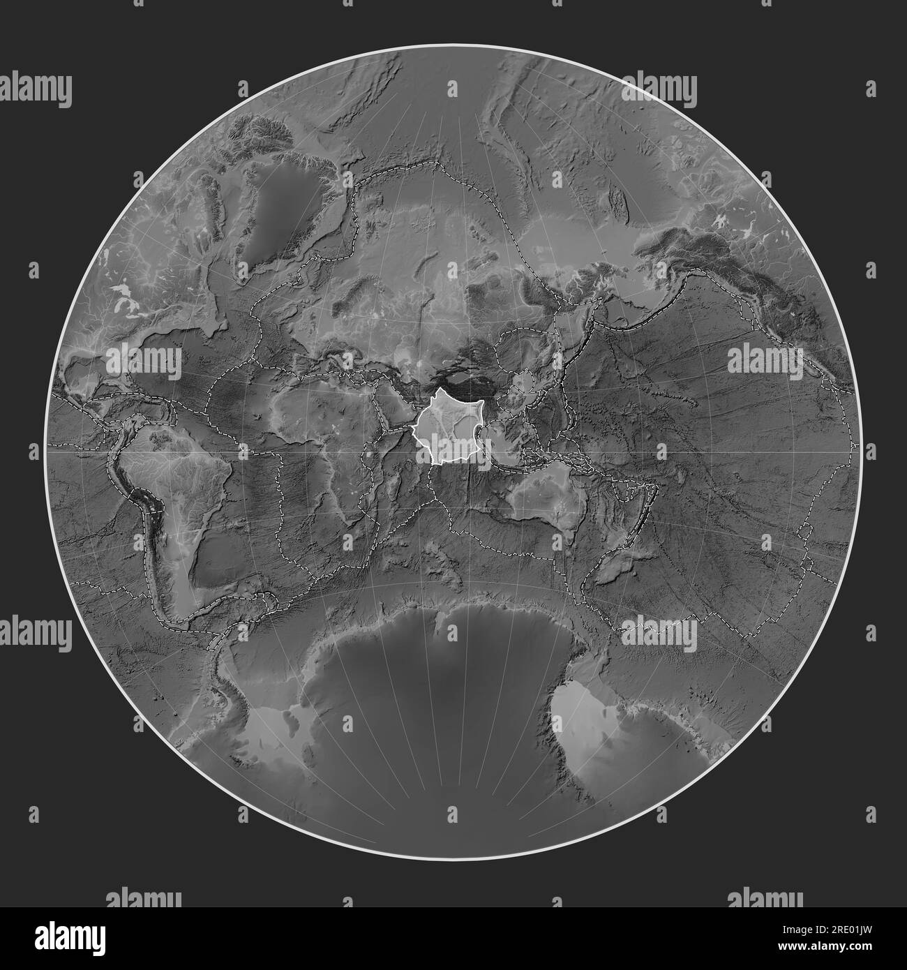 Indian tectonic plate on the grayscale elevation map in the Lagrange ...