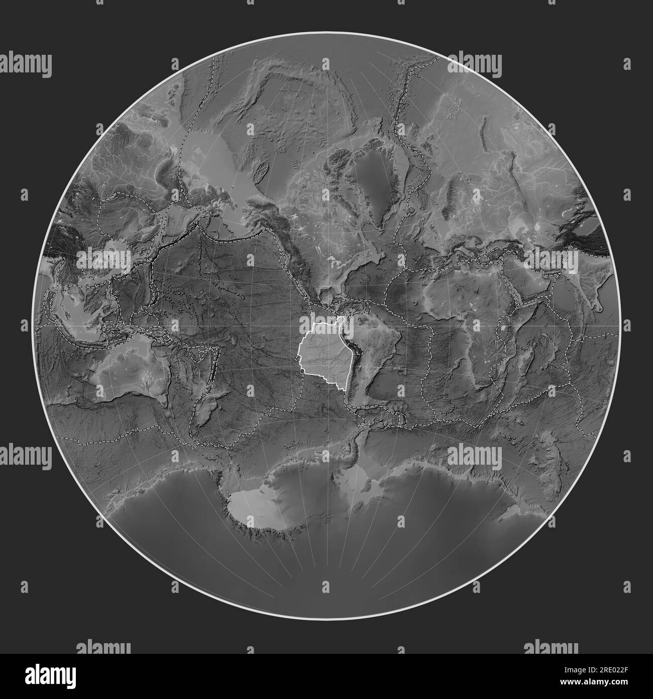 Nazca tectonic plate on the grayscale elevation map in the Lagrange ...