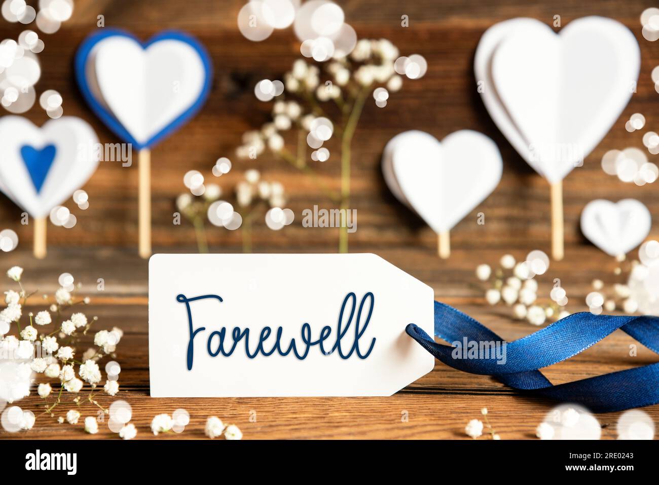Label With White Decoration, Heart, Flower, Text Farewell Stock Photo ...