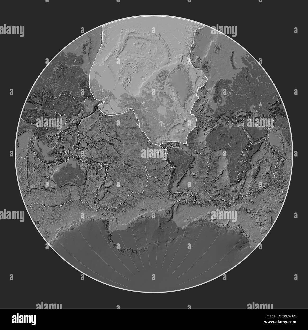 North American tectonic plate on the bilevel elevation map in the ...