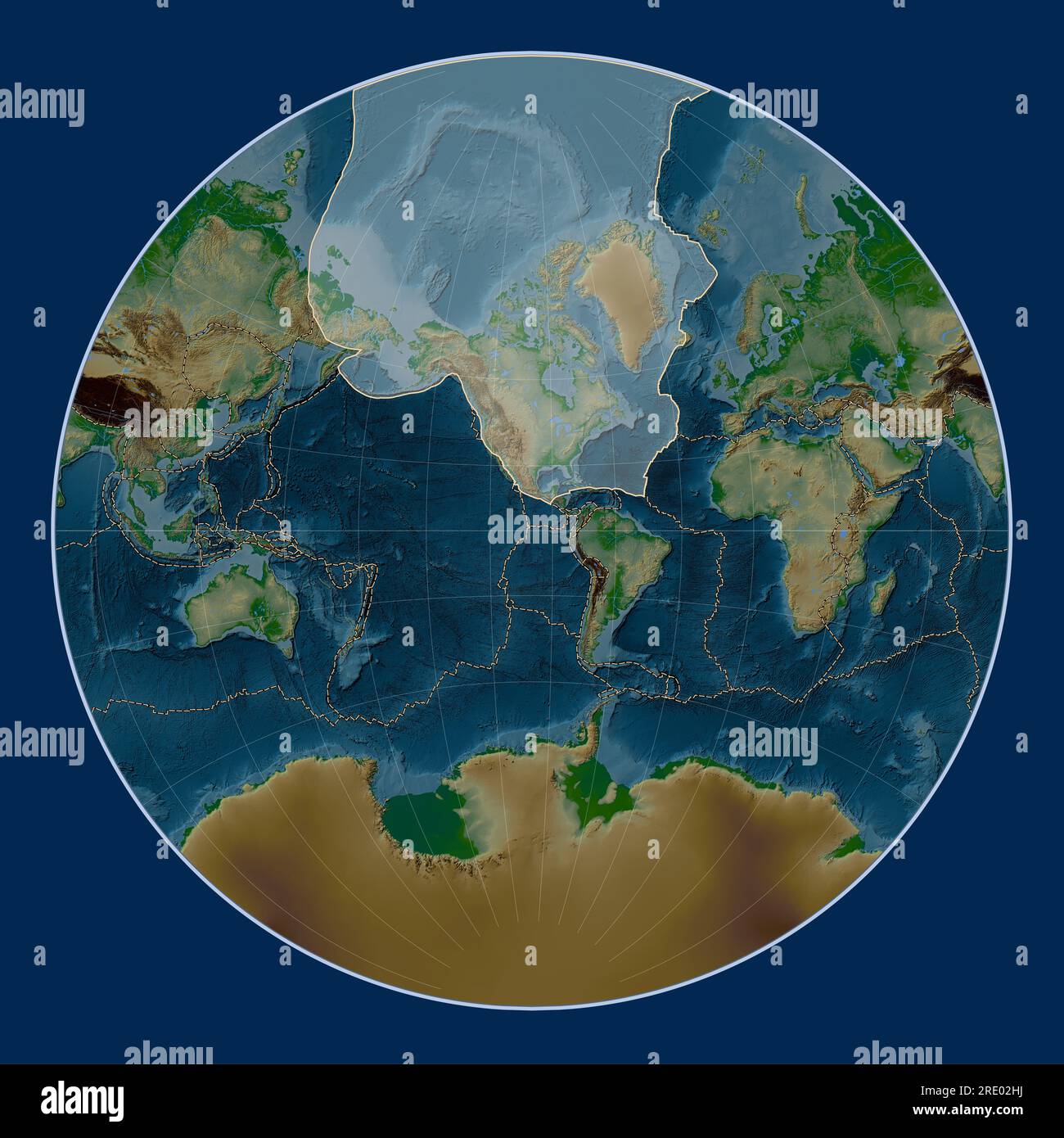 North American tectonic plate on the physical elevation map in the ...