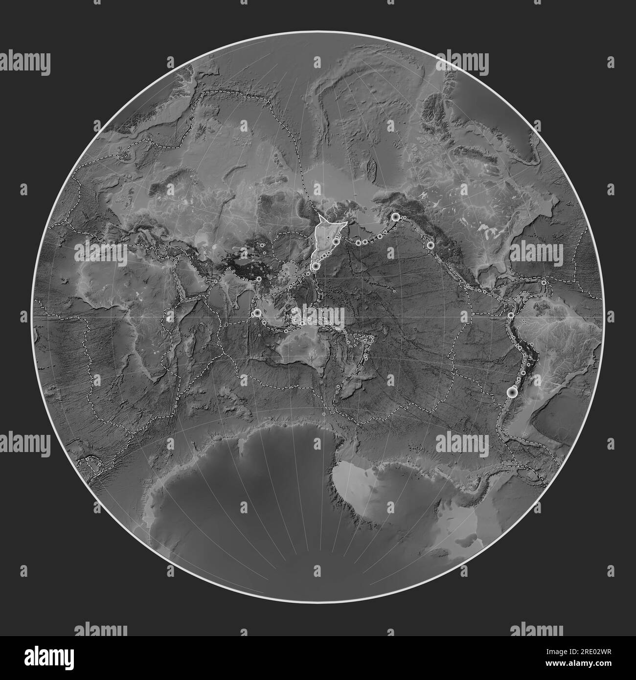 Okhotsk Tectonic Plate On The Grayscale Elevation Map In The Lagrange Projection Centered