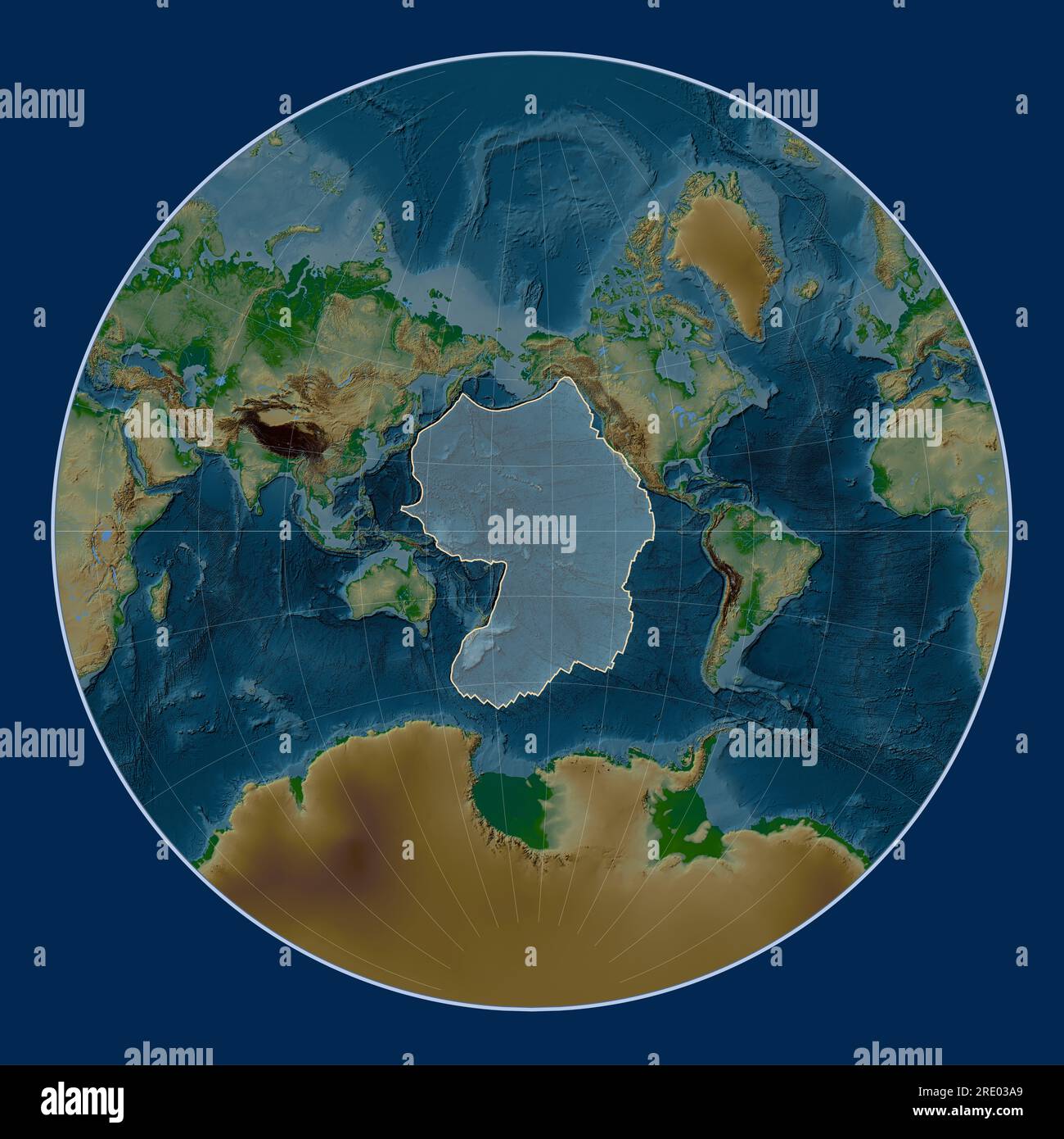 Pacific tectonic plate on the physical elevation map in the Lagrange ...