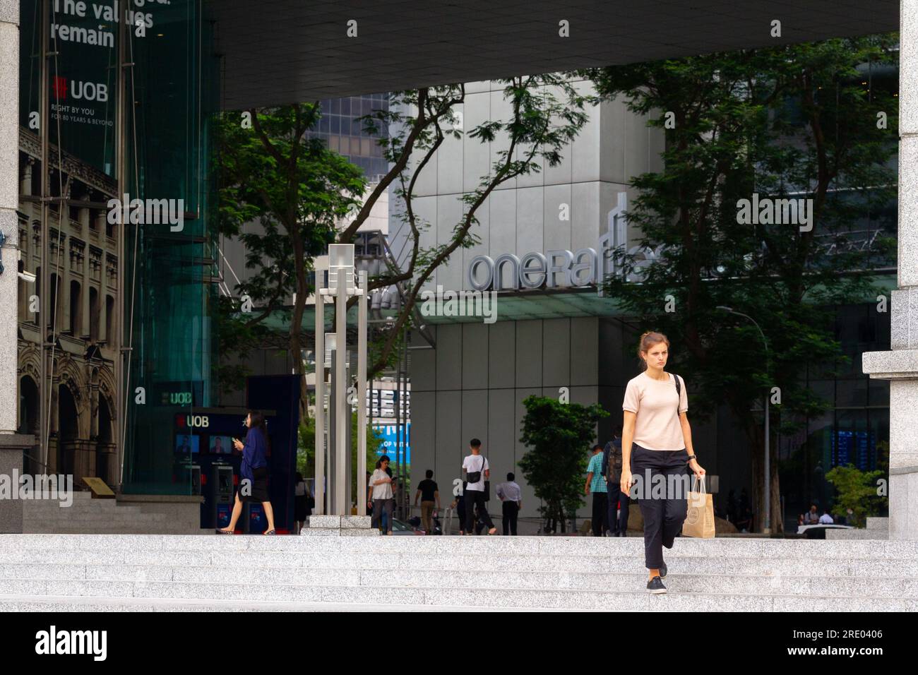 UOB Plaza at Raffles Place on the Boat Quay at the Singapore River in ...