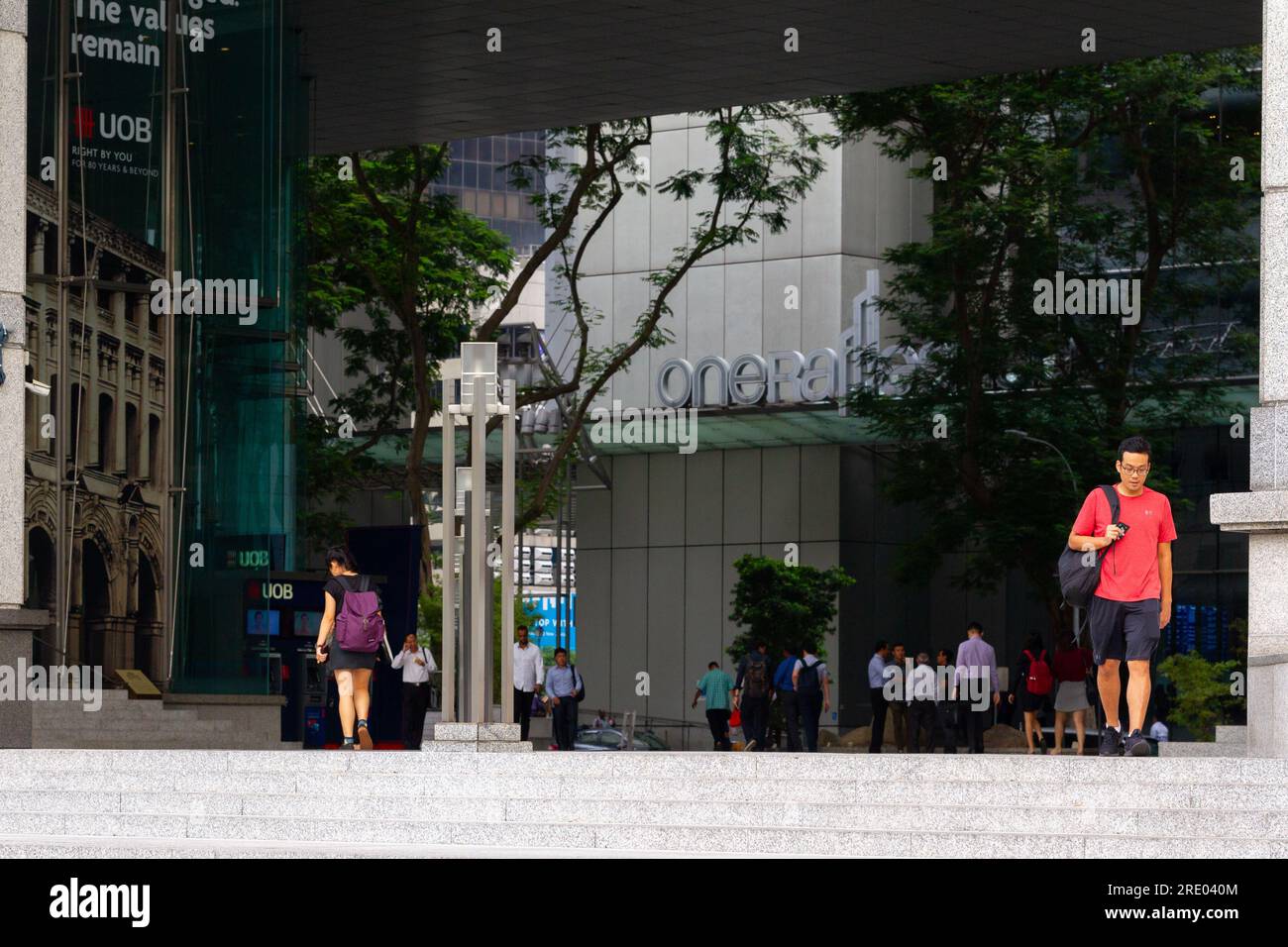 UOB Plaza at Raffles Place on the Boat Quay at the Singapore River in ...