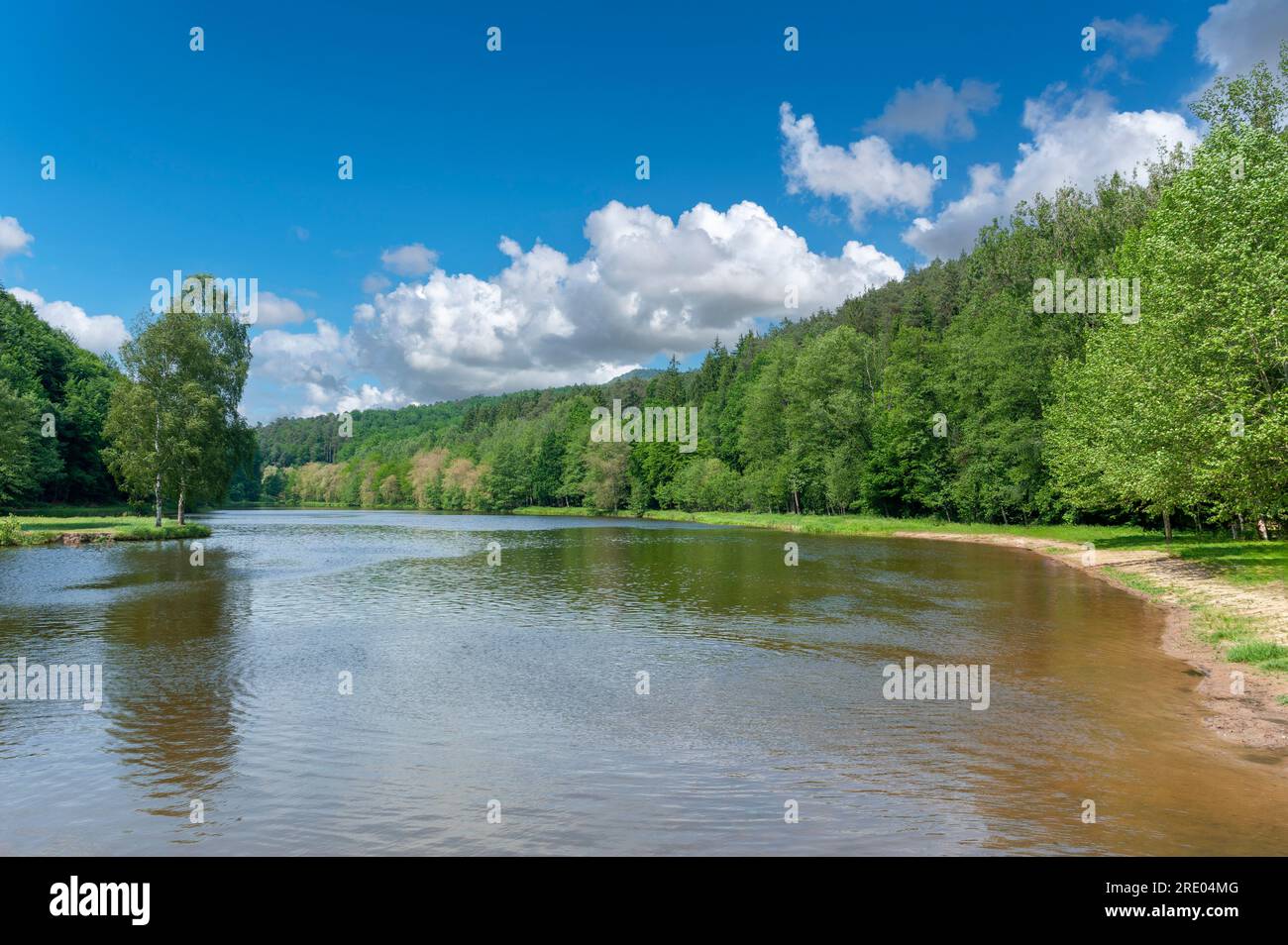 Landscape at bathing lake Fleckensteiner Weiher, Lembach, Alsace ...