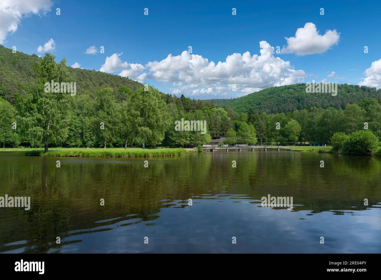 Landscape at bathing lake Fleckensteiner Weiher, Lembach, Alsace ...
