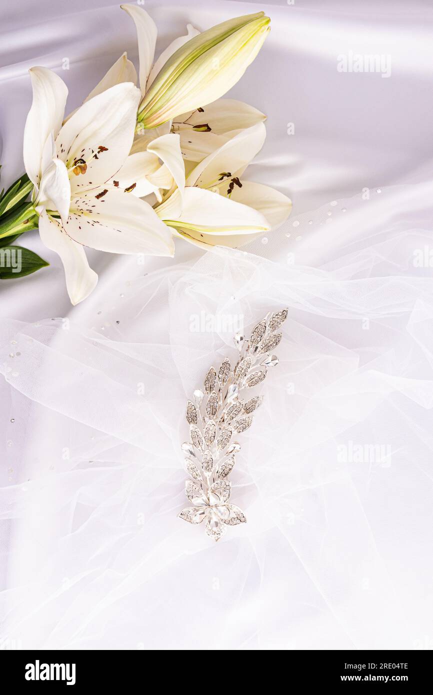 Beautiful vertical wedding background. A gorgeous comb with rhinestones ...