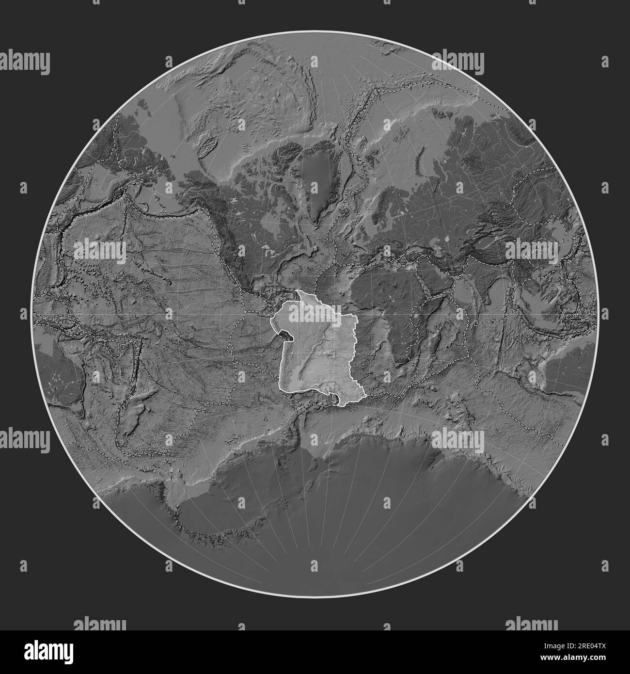 South American tectonic plate on the bilevel elevation map in the ...