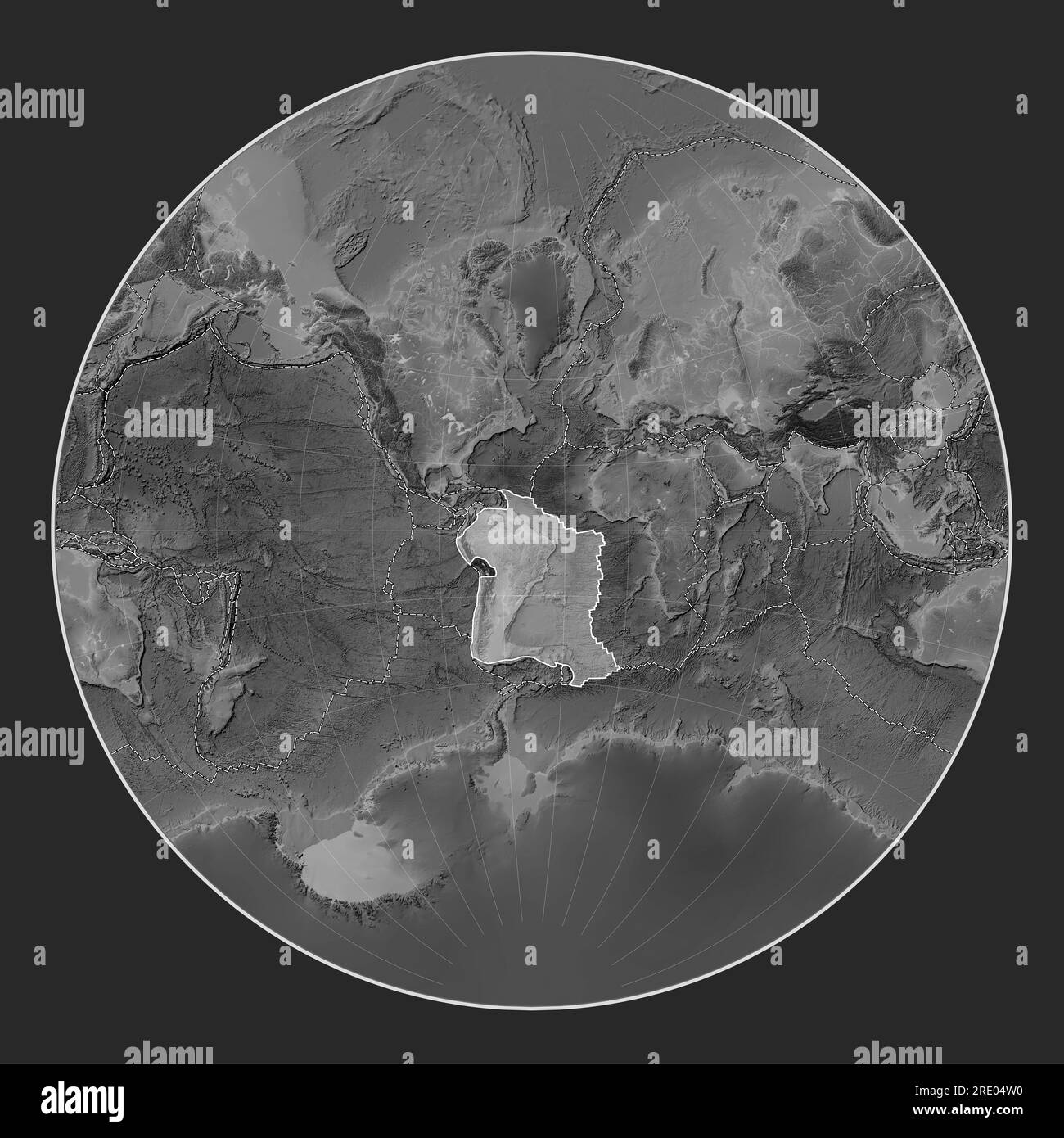 South American tectonic plate on the grayscale elevation map in the ...