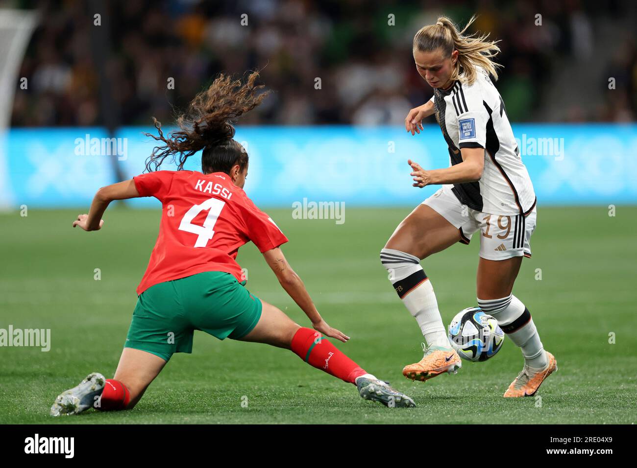 Morocco's Sarah Kassi, left, vies for the ball with Germany's Klara ...