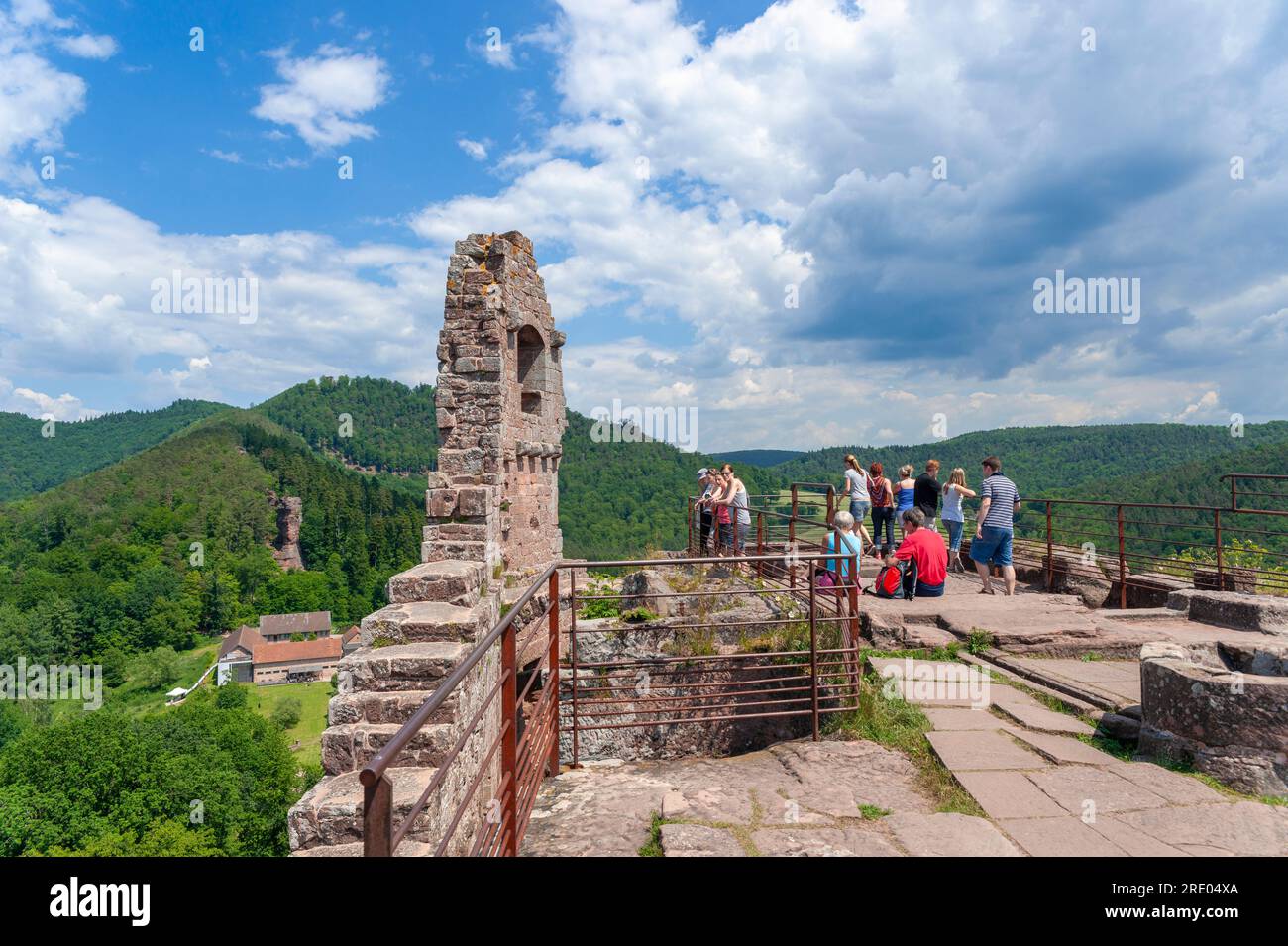 Panoramic plateau of ruins of Fleckenstein Castle with view of Vosges ...