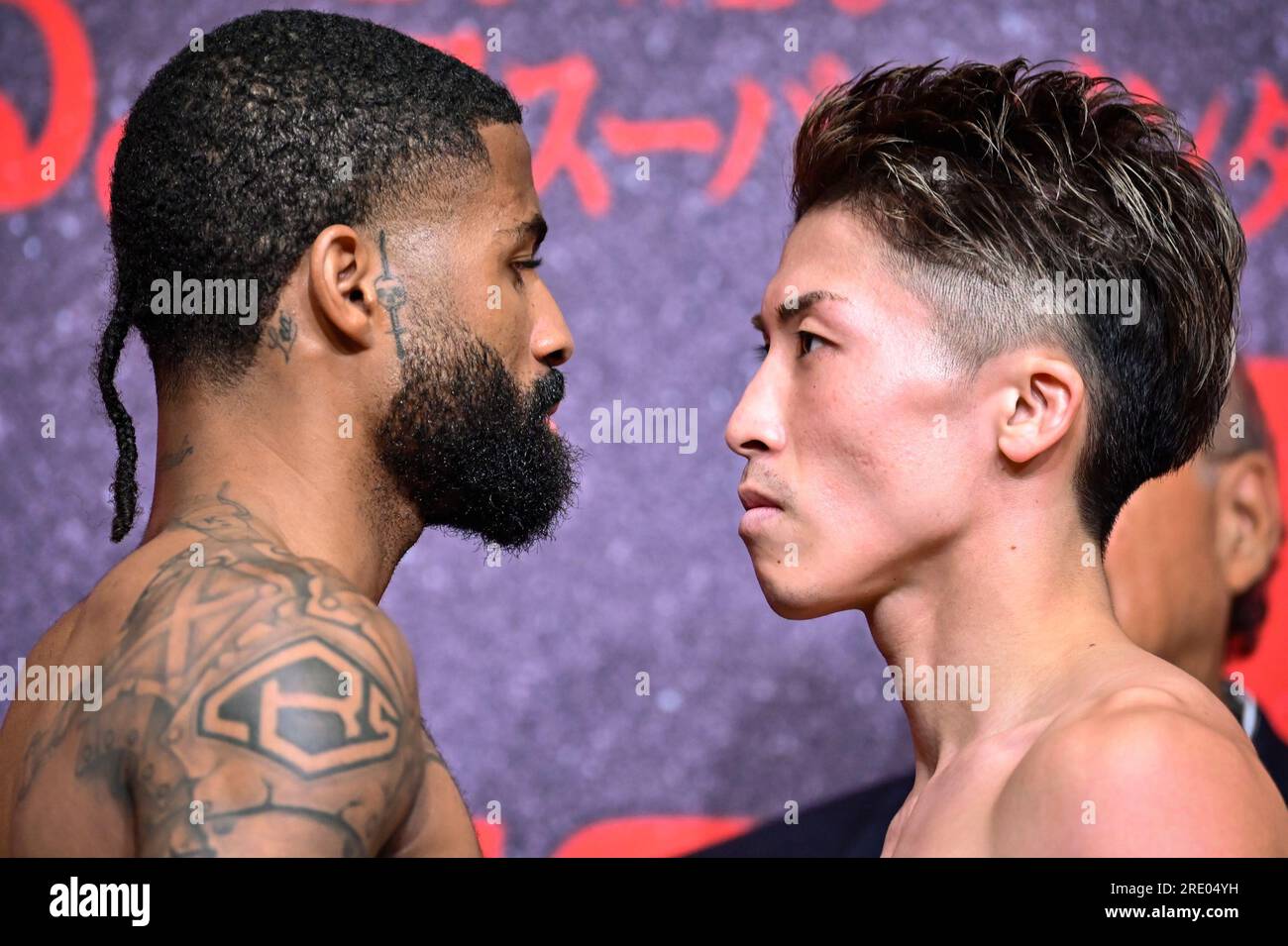 Champion Stephen Fulton (L) of US and challenbger Naoya Inoue of Japan ...