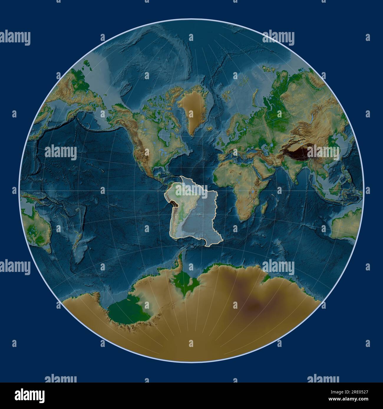 South American tectonic plate on the physical elevation map in the ...