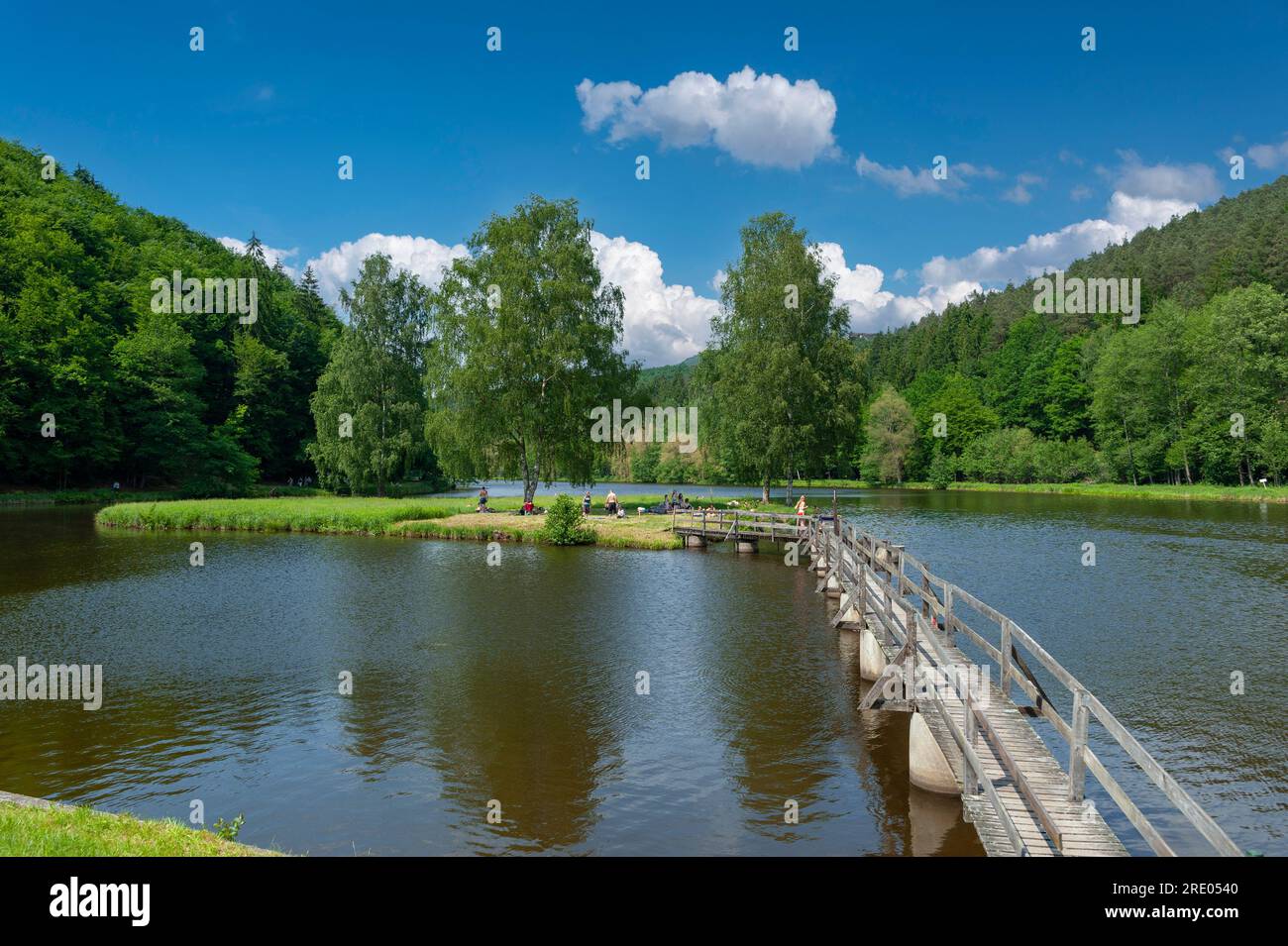 Landscape at bathing lake Fleckensteiner Weiher, Lembach, Alsace ...