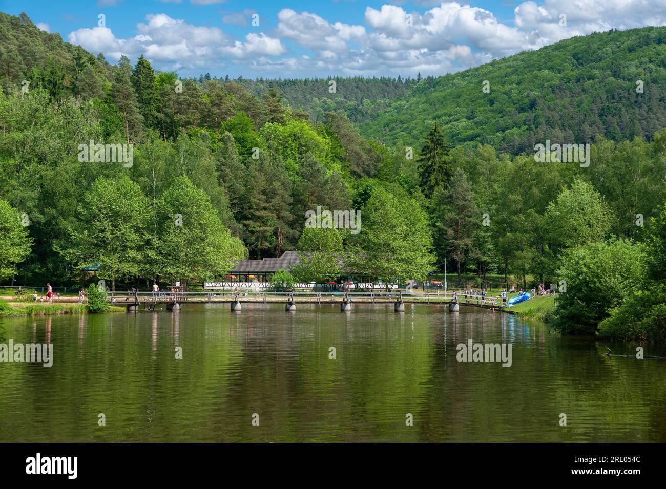 Landscape at bathing lake Fleckensteiner Weiher, Lembach, Alsace ...
