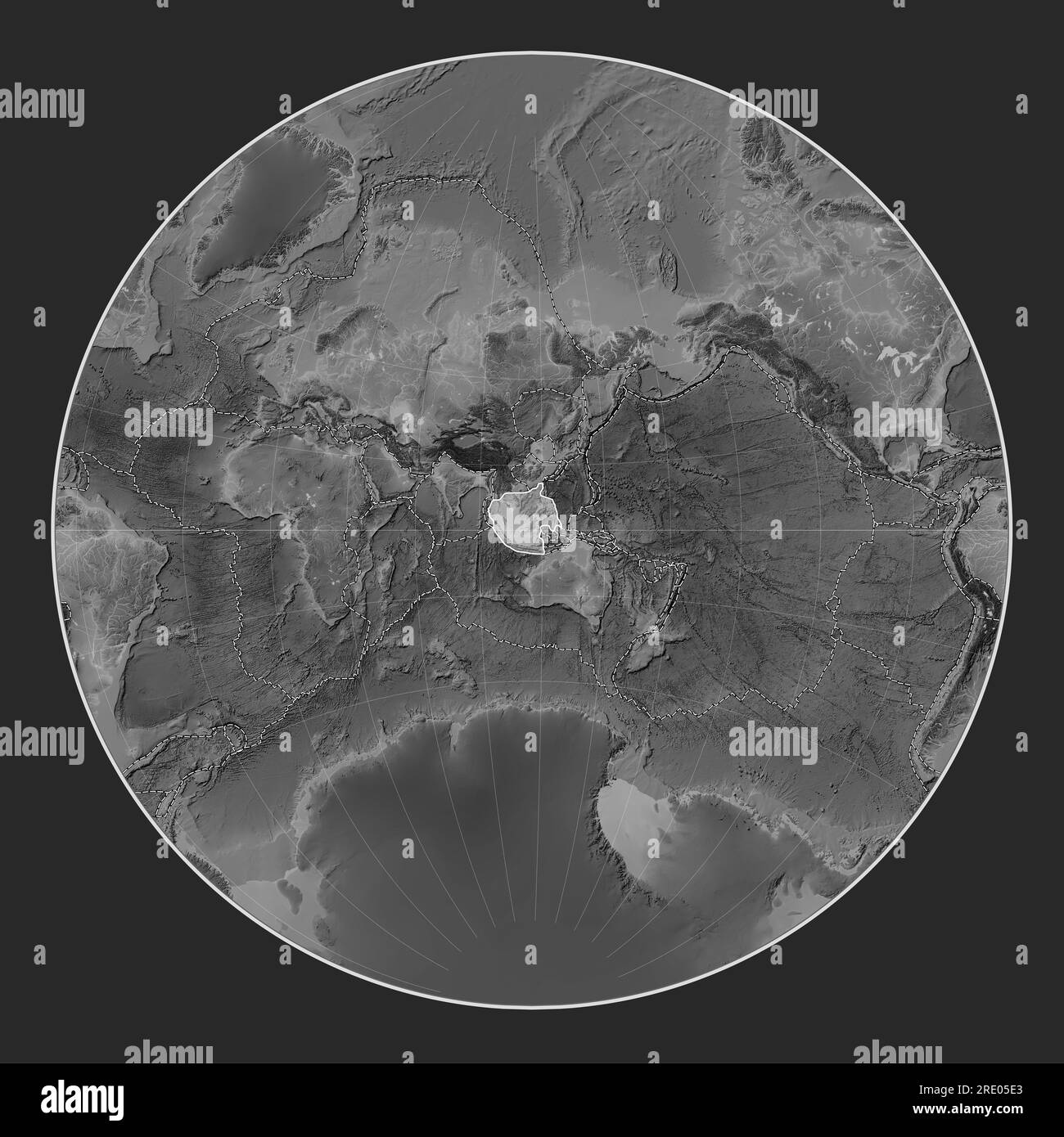 Sunda tectonic plate on the grayscale elevation map in the Lagrange ...
