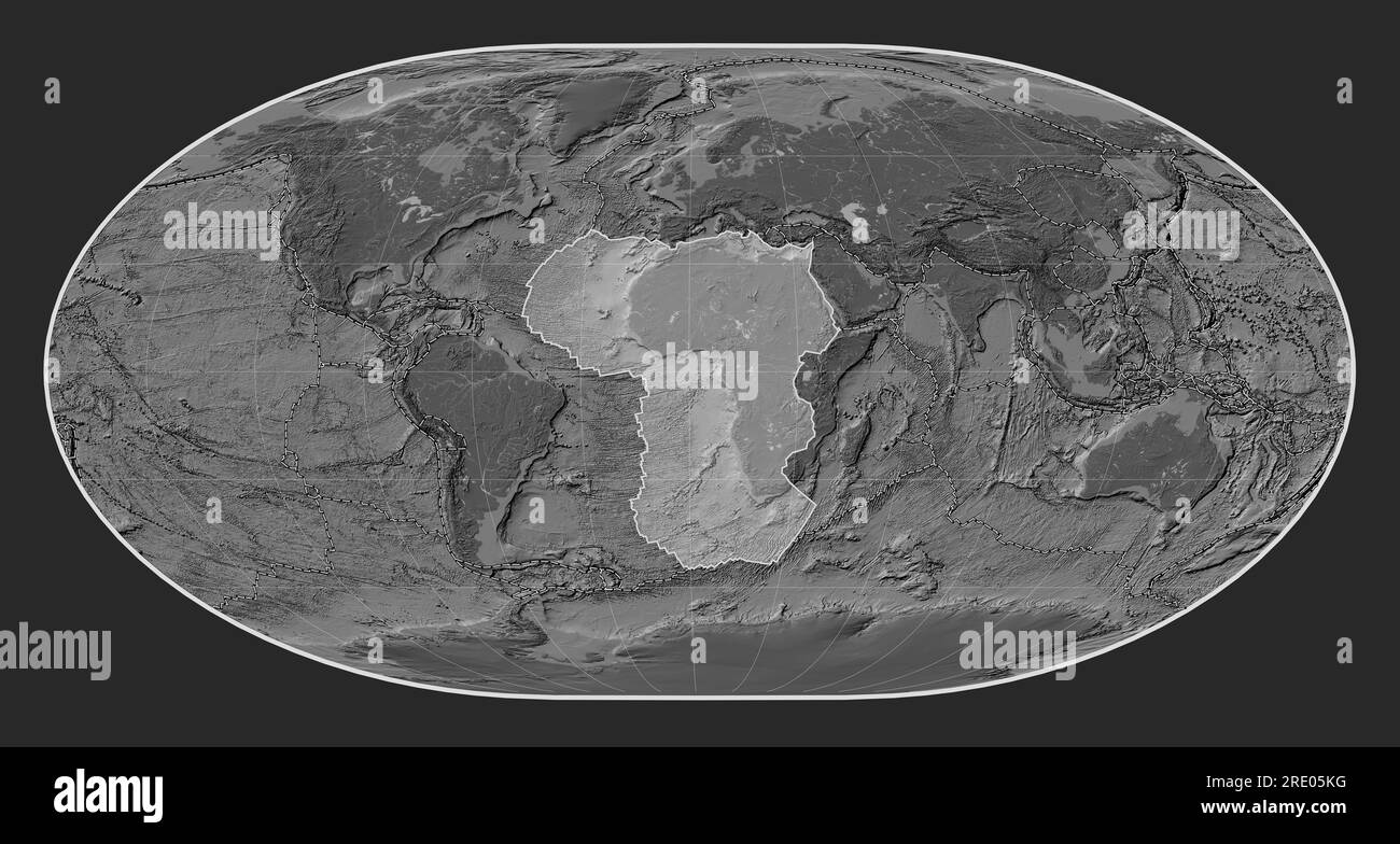 African tectonic plate on the bilevel elevation map in the Loximuthal ...