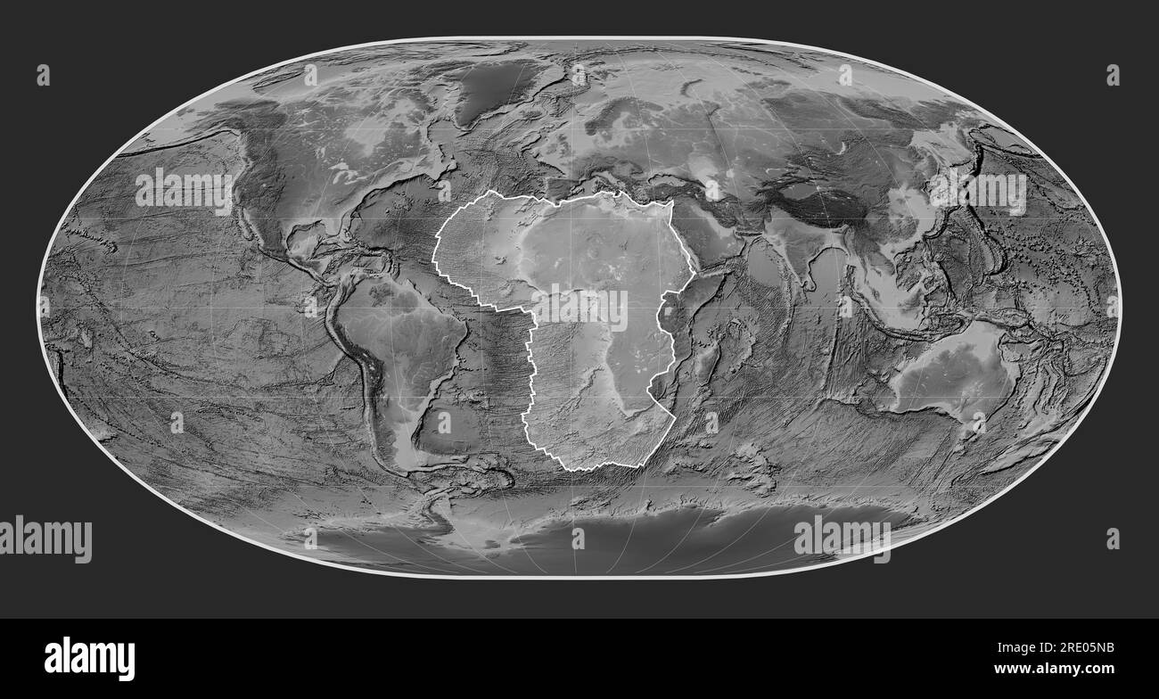 African tectonic plate on the grayscale elevation map in the Loximuthal ...