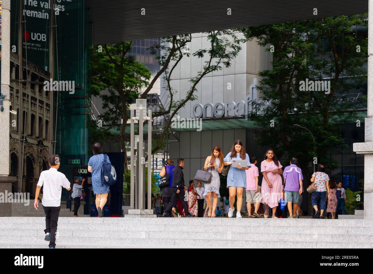 UOB Plaza at Raffles Place on the Boat Quay at the Singapore River in ...