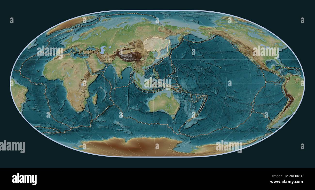 Amur tectonic plate on the Wiki style elevation map in the Loximuthal ...