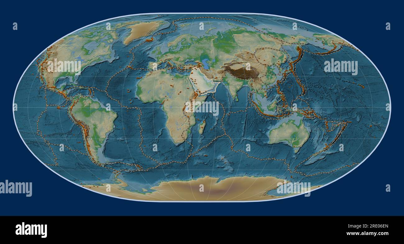 Arabian tectonic plate on the physical elevation map in the Loximuthal ...