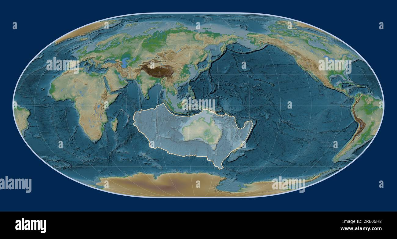 Australian tectonic plate on the physical elevation map in the ...
