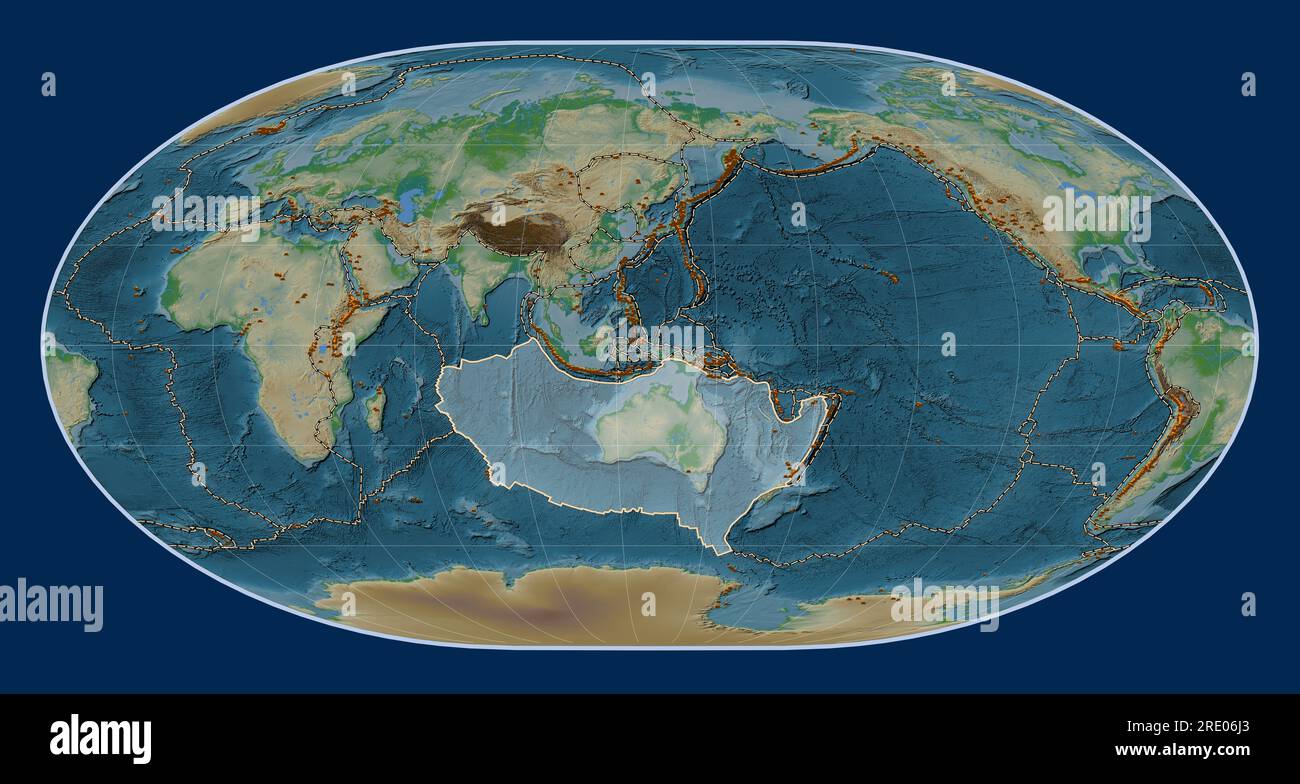 Australian tectonic plate on the physical elevation map in the ...