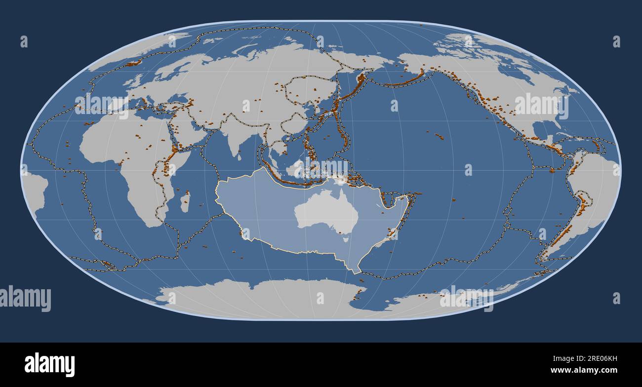Australian tectonic plate on the solid contour map in the Loximuthal ...